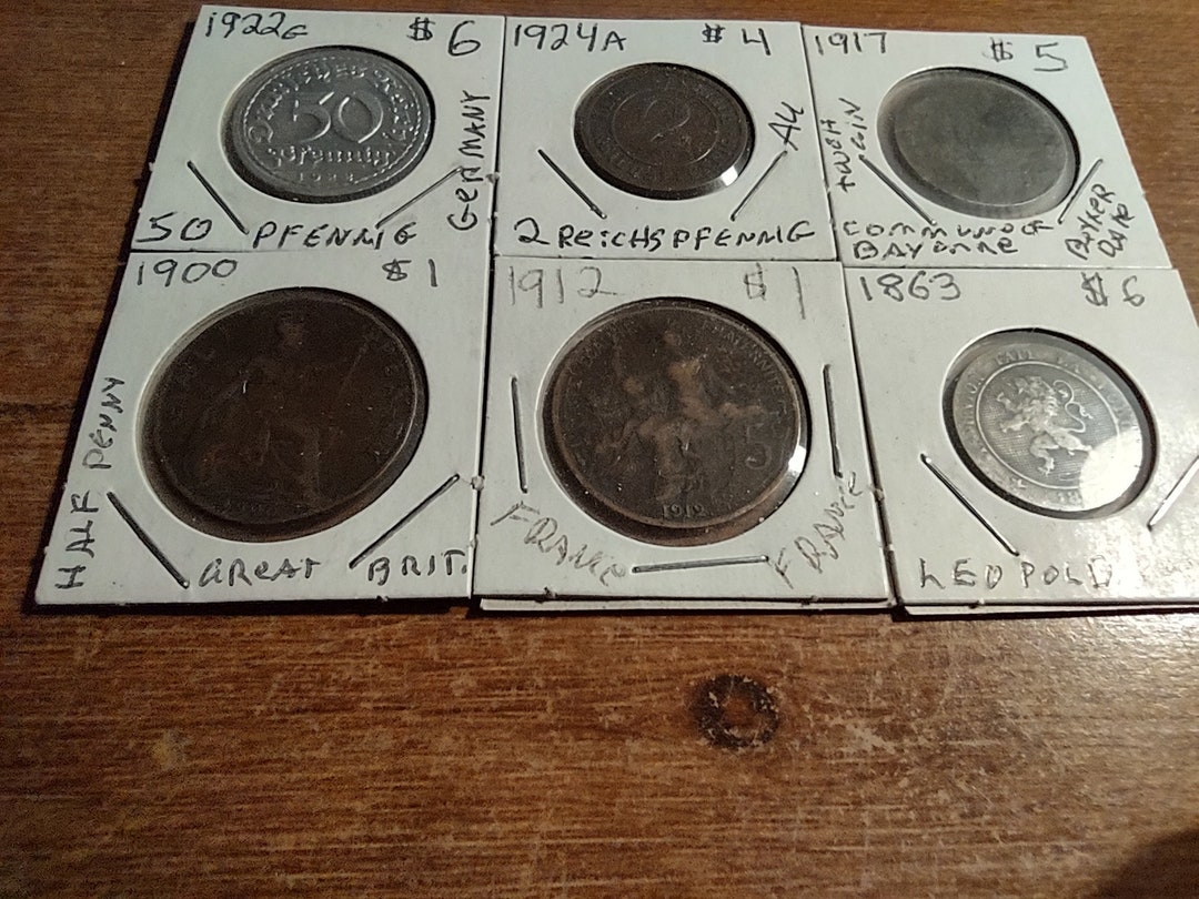 Six OLD World Coins. France Germany Great Britian Belguim - Etsy