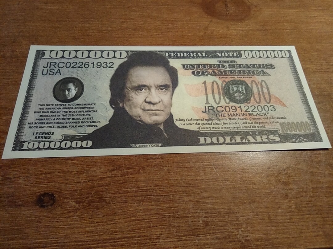 Johnny Cash Million Dollar Novelty Bill. (not Real Currency). Sleeved ...