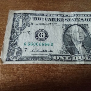 One Dollar Federal Reserve Note. 6-6's. Fancy Serial Number. - Etsy