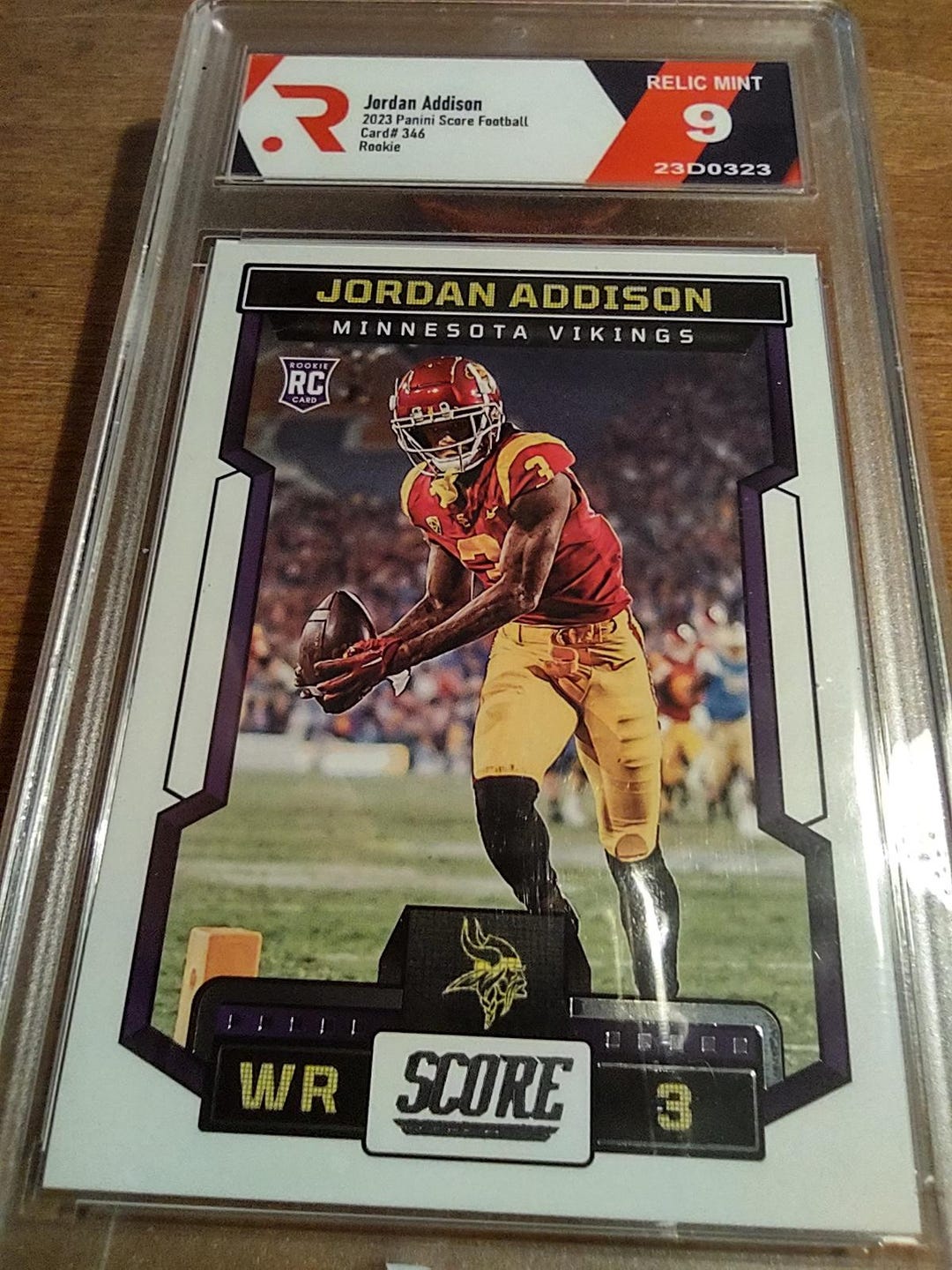 2023 Jordan Addison Score ROOKIE Card Graded Relic Mint 9. Football ...