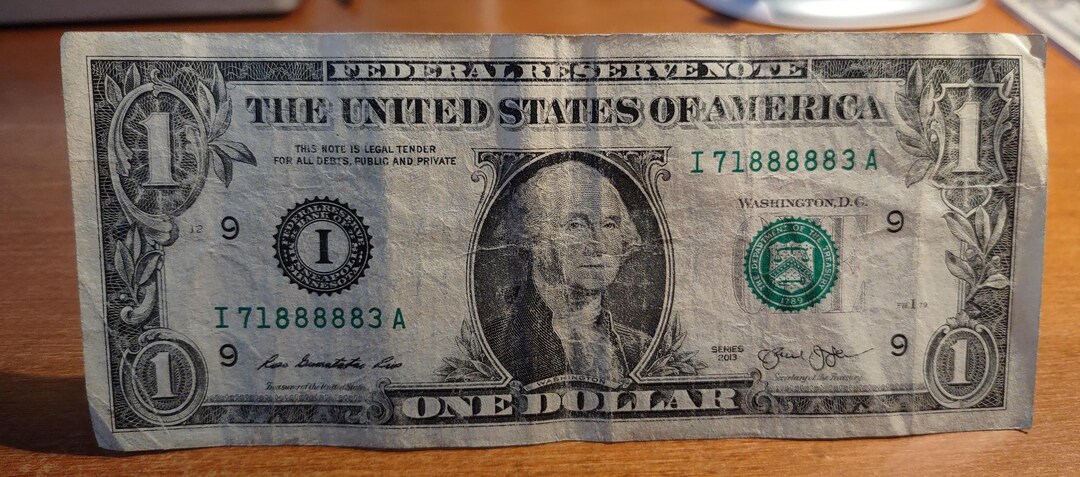 SIX One Dollar Federal Reserve Notes. Fancy Serial Number. I 71888883 A ...