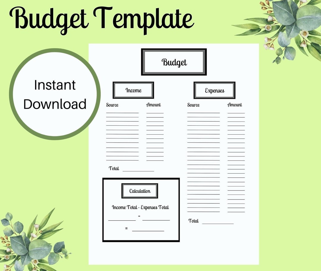 Easy Budget Template Print Out Instant Download 1 Sheet - Etsy