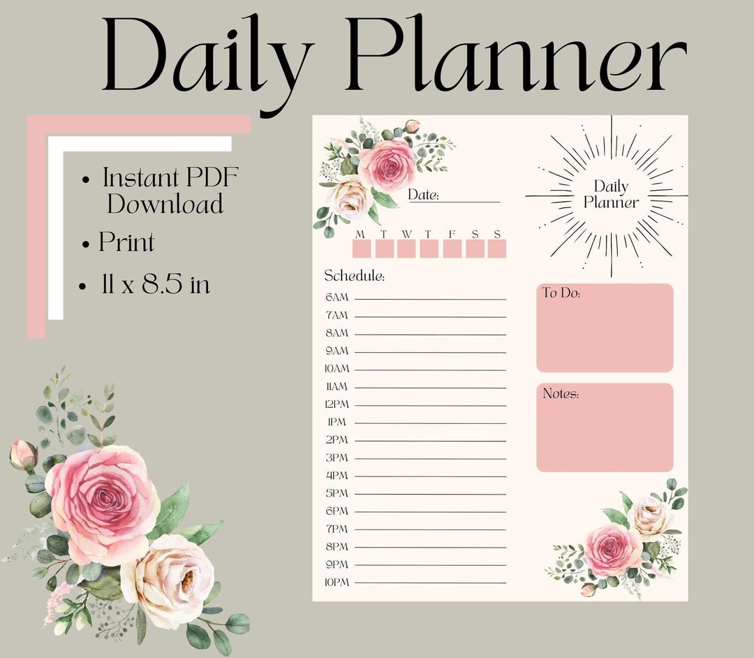 Printable Floral Daily Planner Instant Download - Etsy