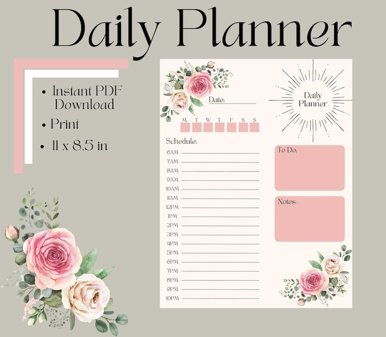 Printable Floral Daily Planner Instant Download - Etsy