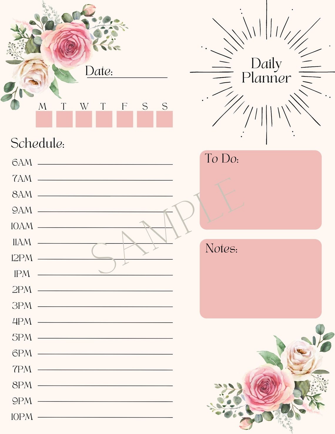 Printable Floral Daily Planner Instant Download - Etsy