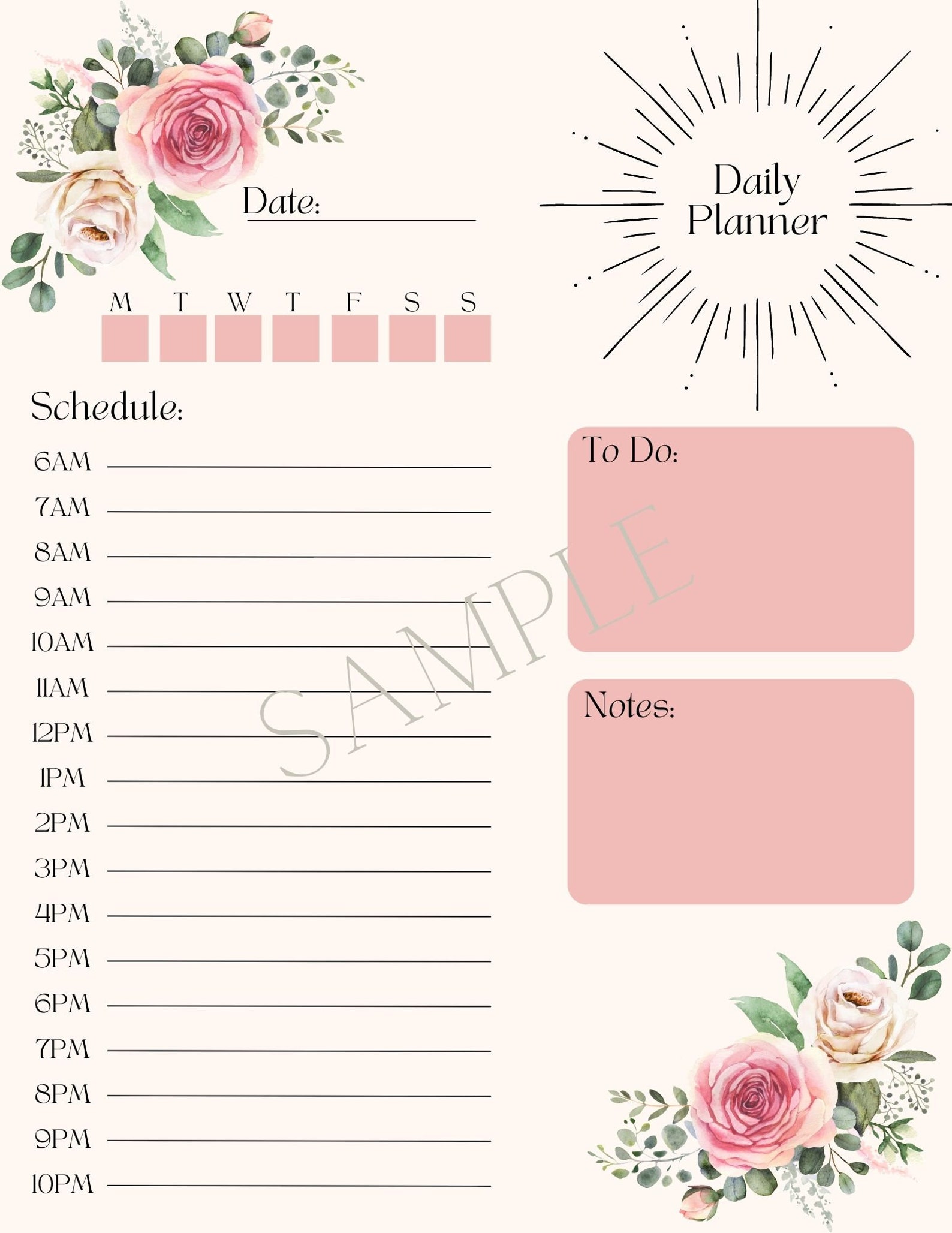 Printable Floral Daily Planner Instant Download - Etsy