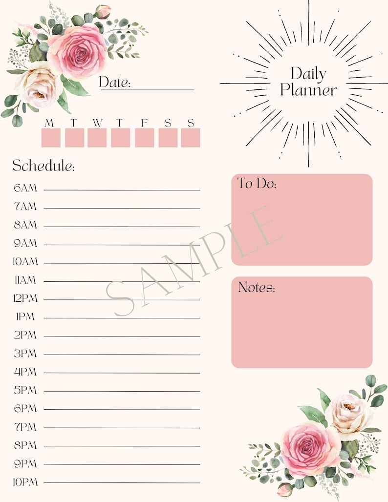 Printable Floral Daily Planner Instant Download - Etsy