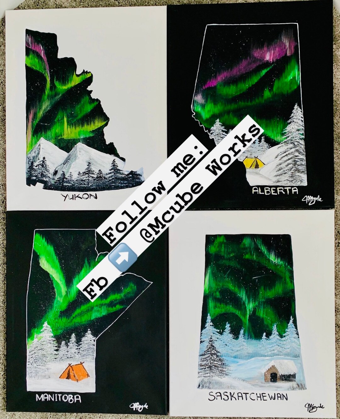 Customed Map Northern Lights Themed | Original Acrylic Painting ...