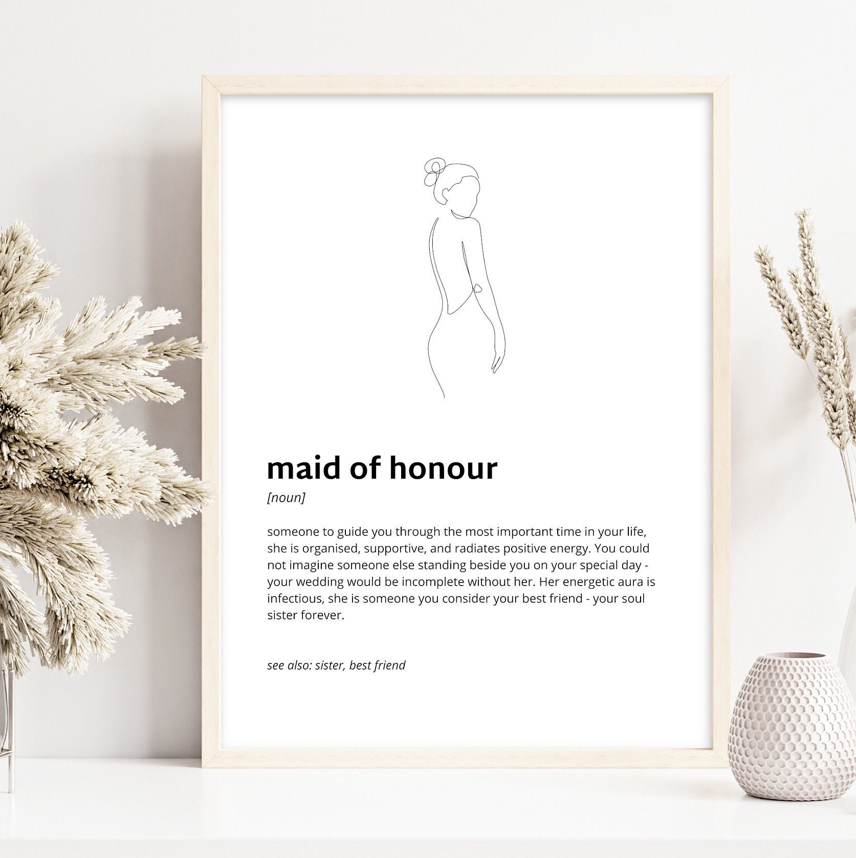 Maid of Honour Definition, Printable Art, Instant Download, Quote Print ...