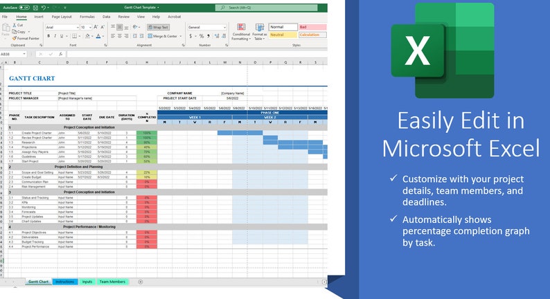 Gantt Chart Template - Etsy