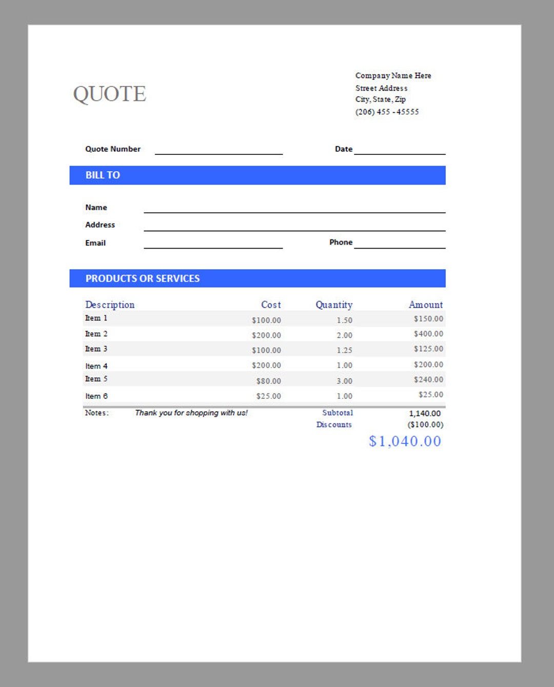 Printable Quote Template - Etsy