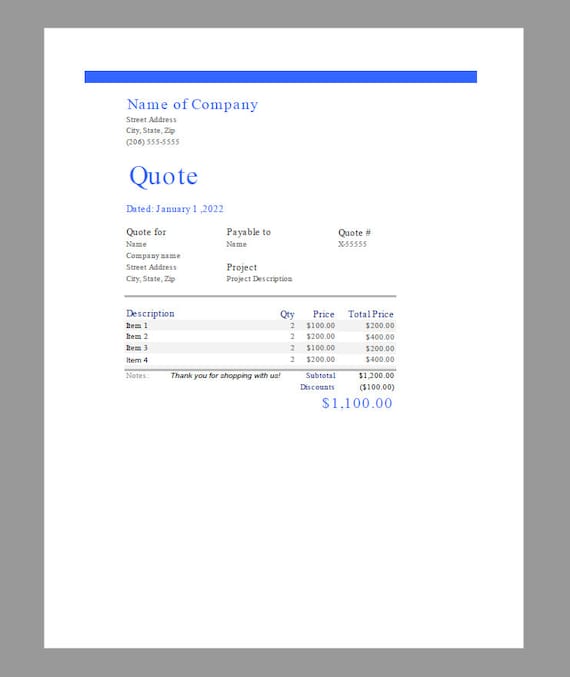 Printable Quotetemplate - Etsy