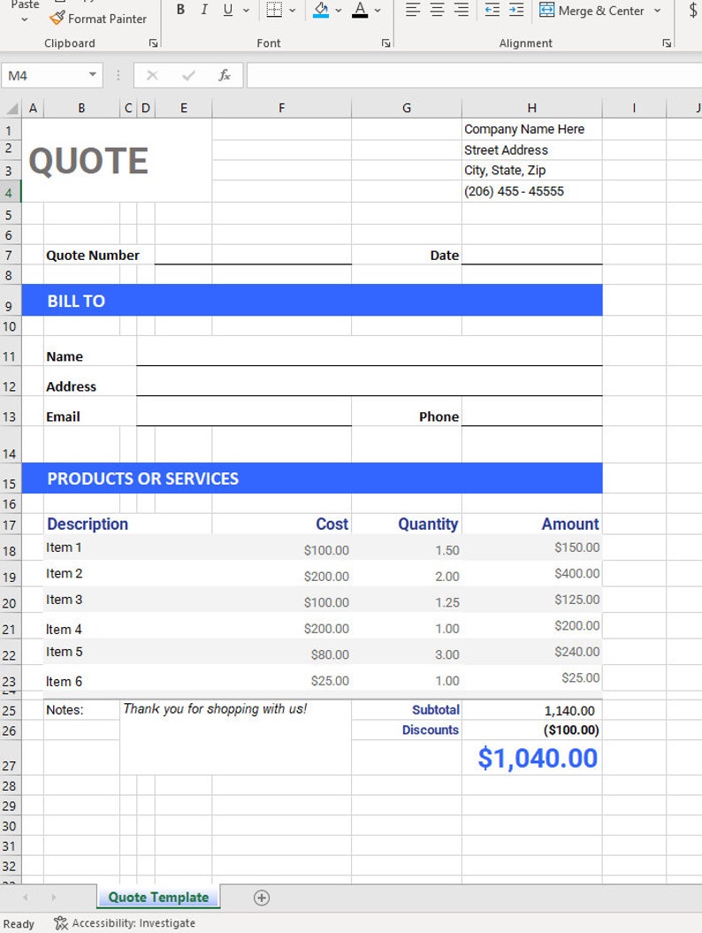 Printable Quote Template - Etsy