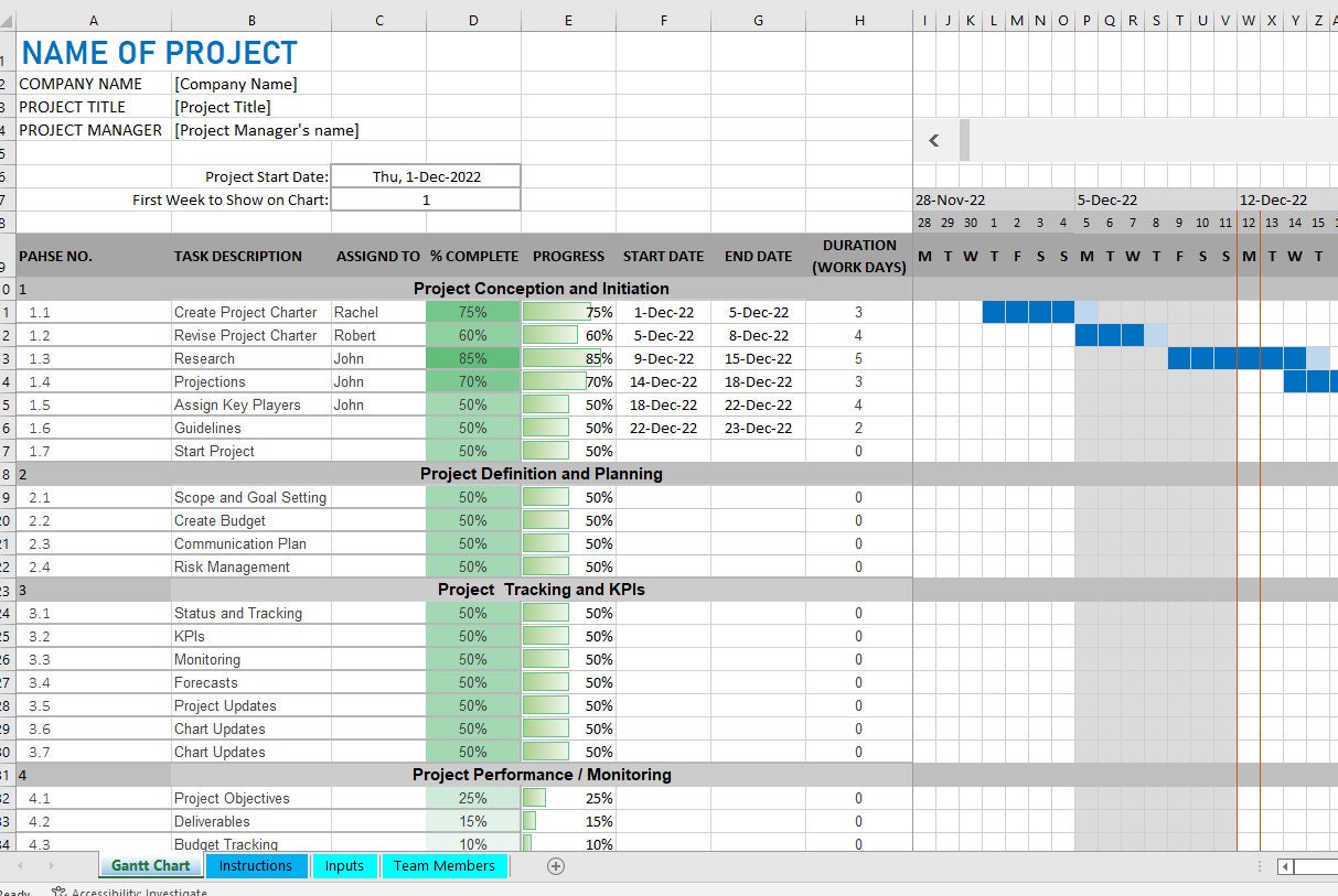 Gantt Chart Template with Automated Features - Etsy