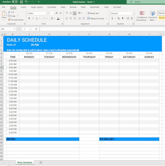 Daily Schedule Excel Template