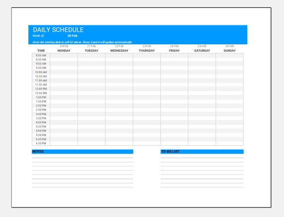 Daily Schedule Excel Template