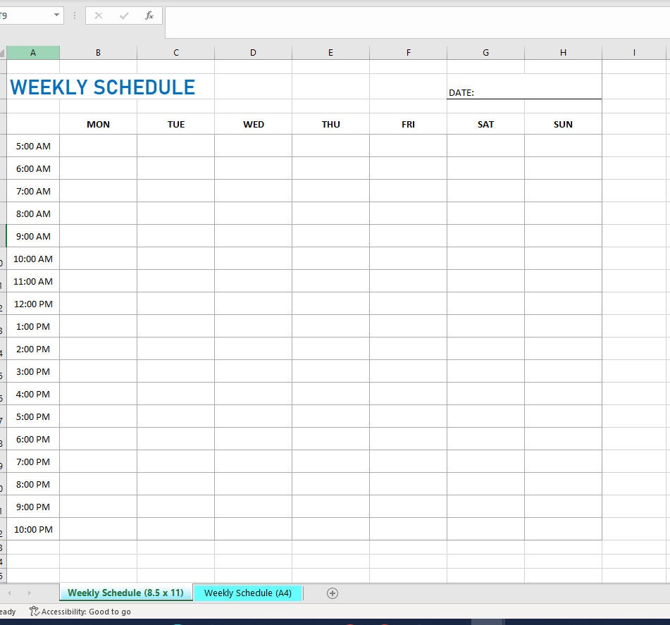 Hourly Weekly Schedule Template - Excel - Etsy