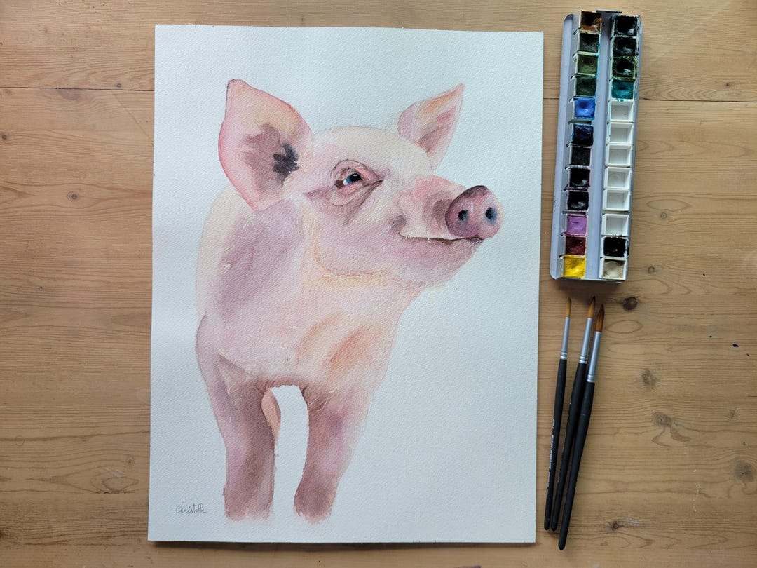 Pig Watercolor Painting, Original Animal Art, Wall Art, Home Decor ...