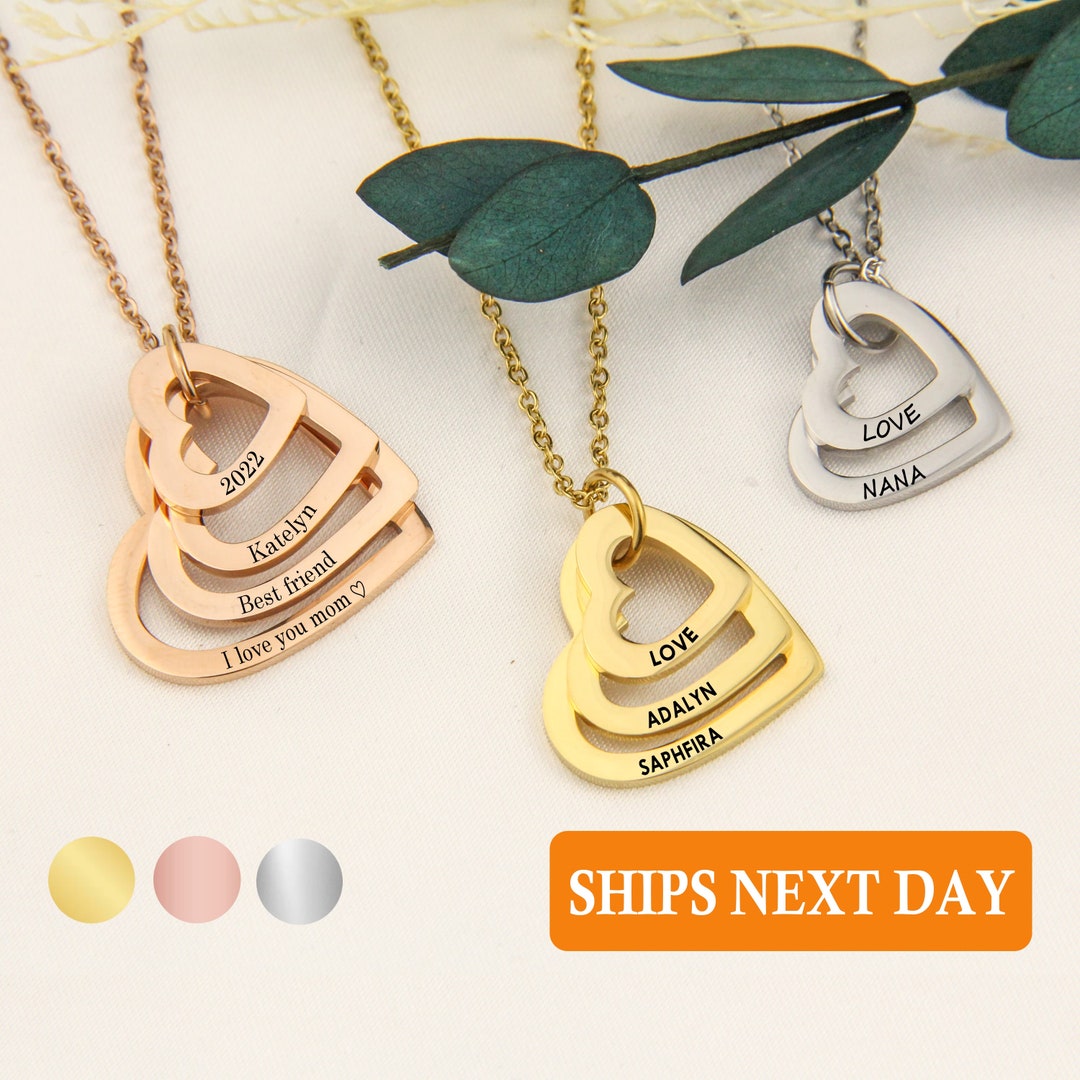 Personalized Family Heart Necklace, Custom Kids Name Necklace Multiple ...