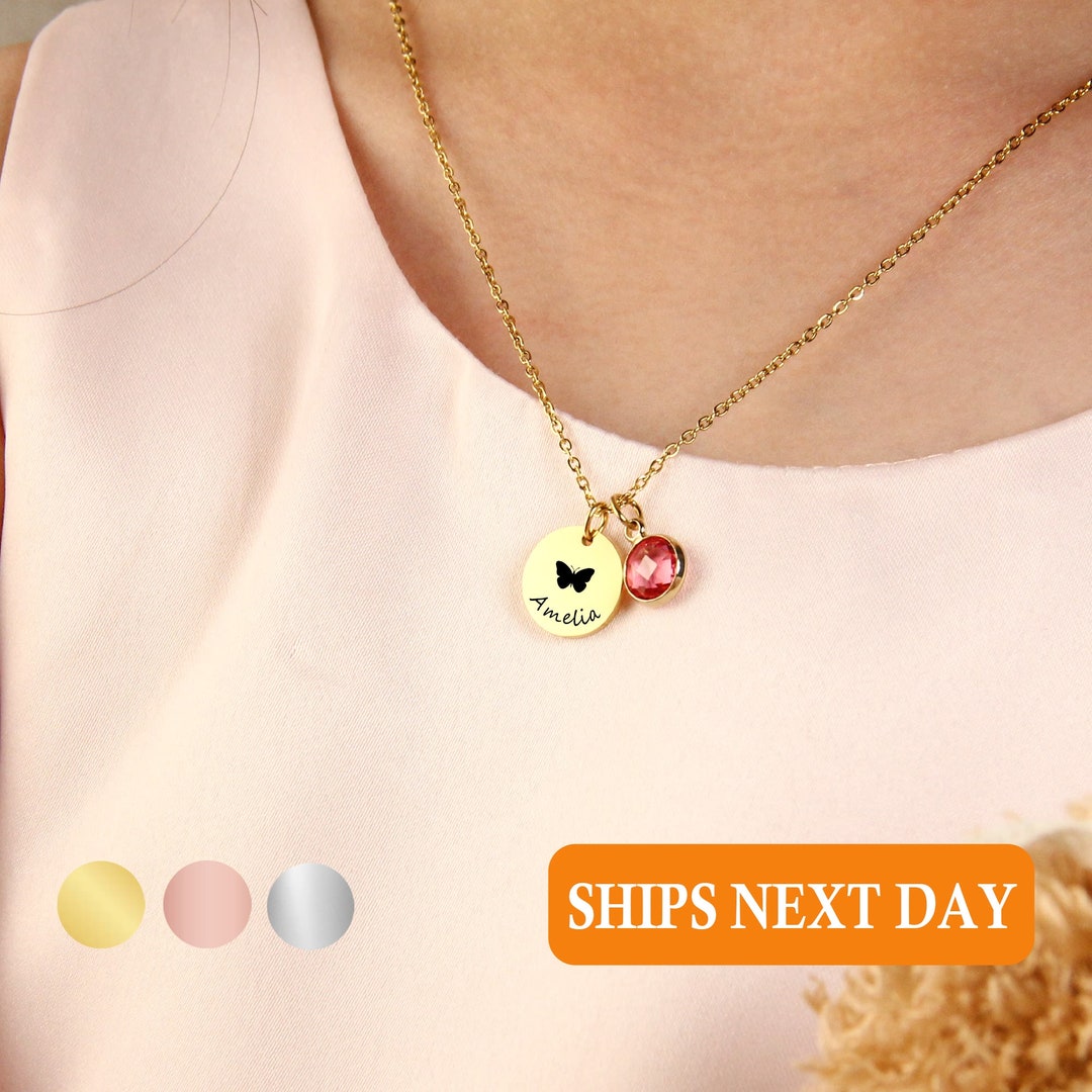 Custom Child Necklace, Personalized Kids Necklace, Girl Birthstone ...