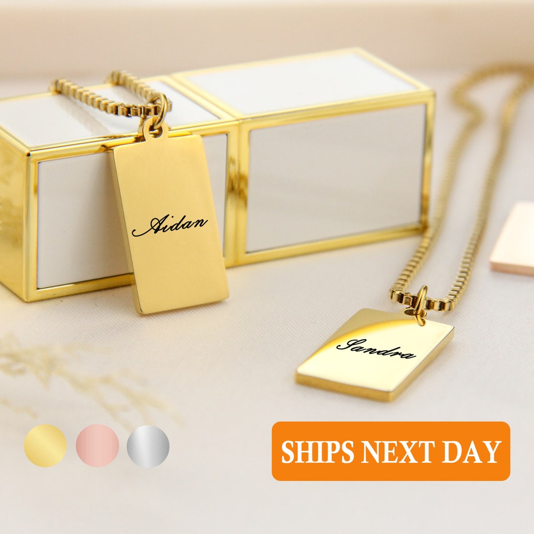 Personalized Dainty Name Tag Necklace With Box Chain, Initial Tag ...