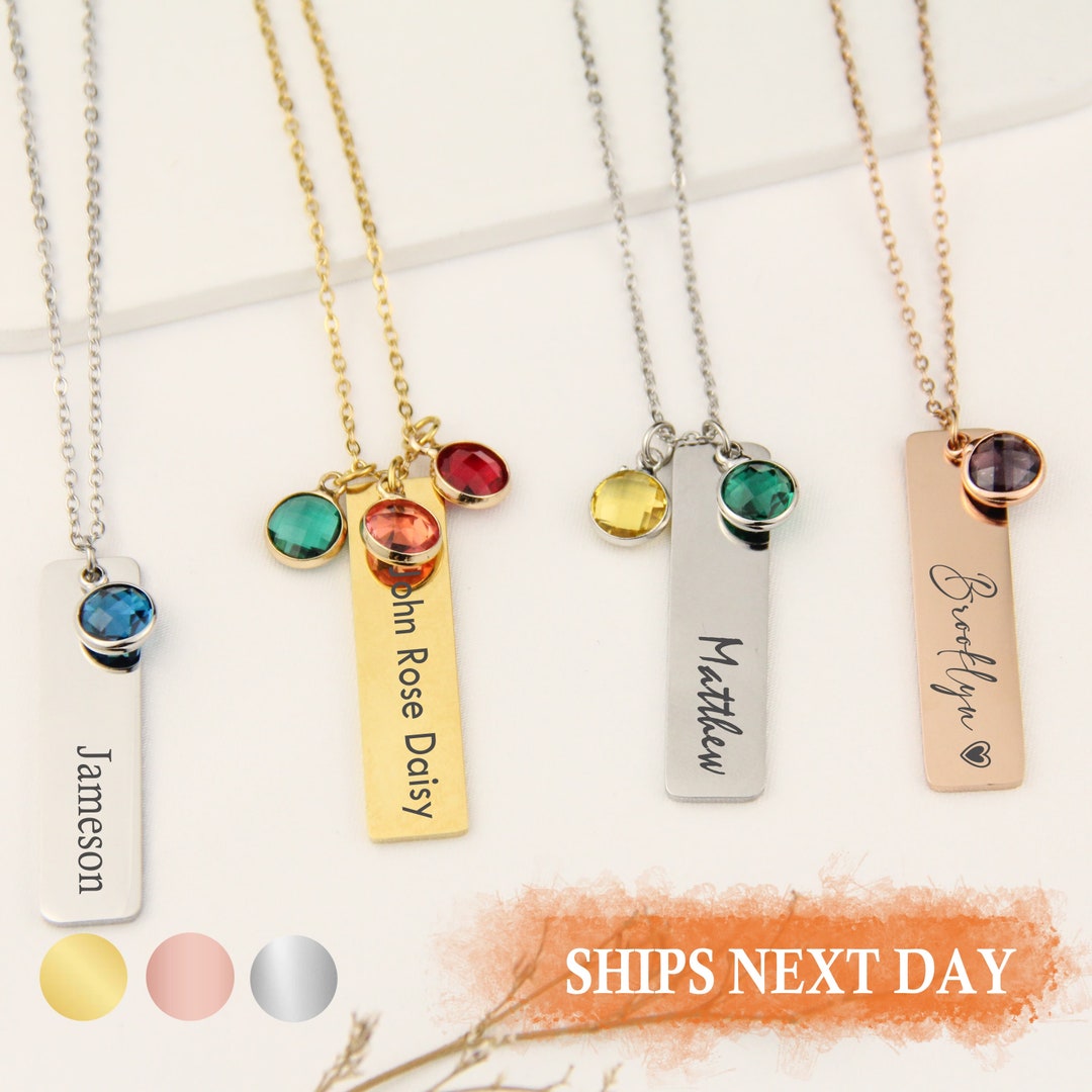 Custom Engraved Necklace With Kids Names Child Birthstone Necklace for ...