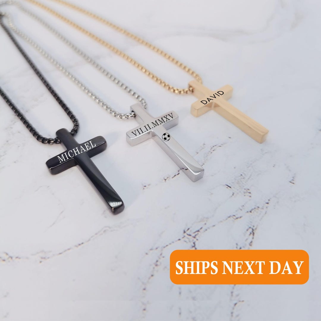 Custom Boys Cross Necklace, Personalized Engraved Kids Cross Necklace ...