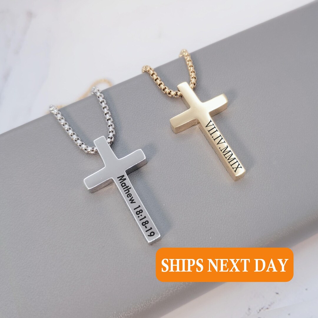 Custom Boys Cross Necklace, Personalized Engraved Kids Cross Necklace ...