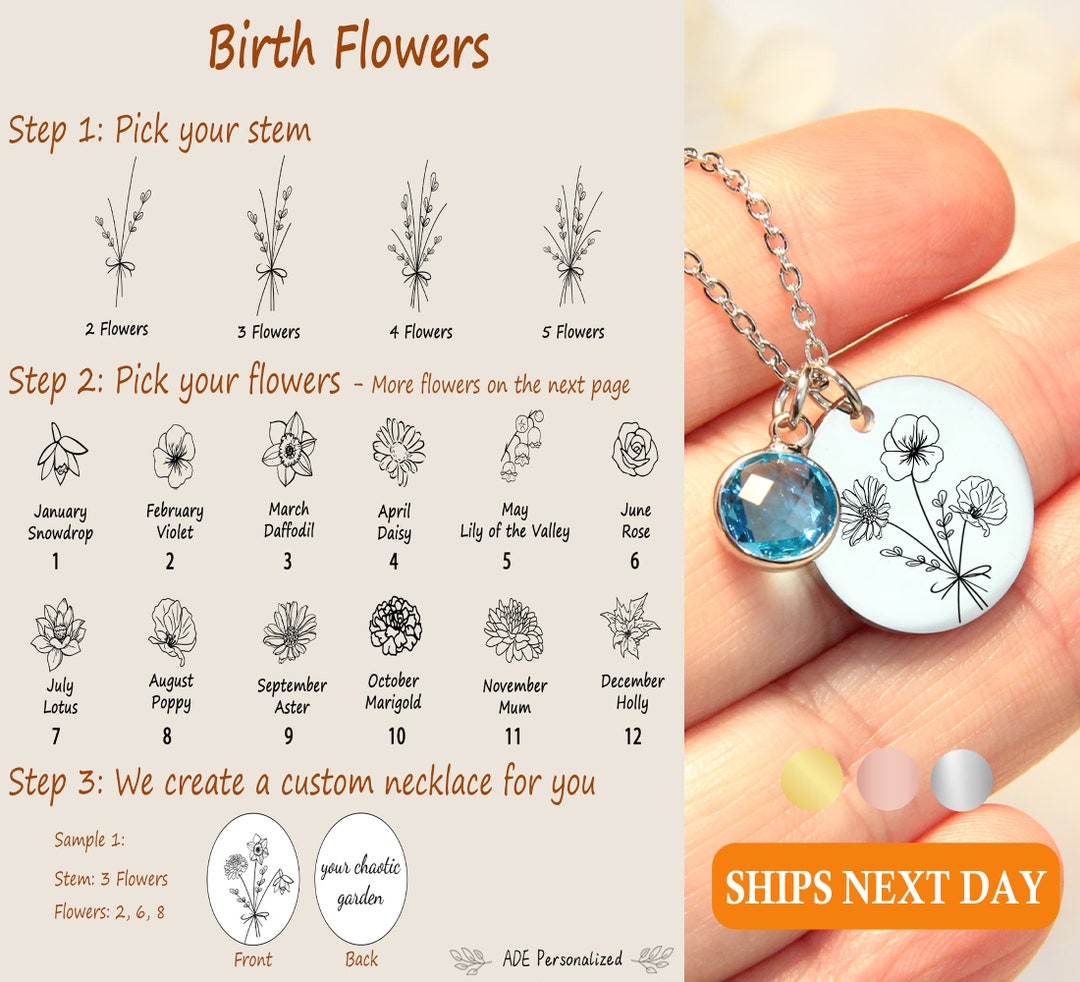 Multi Birth Flower Necklace, Family Necklace, Floral Pendant Necklace ...