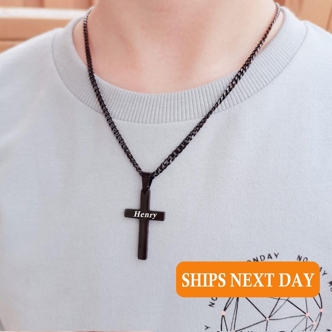 Custom Boys Cross Necklace, Engraved Chunky Cross Necklace, Boys ...