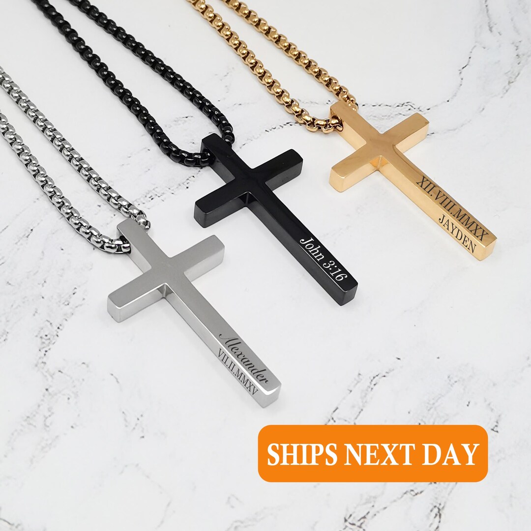 Personalized Men Necklace Custom Engraved Cross Necklace Mens Jewelry ...