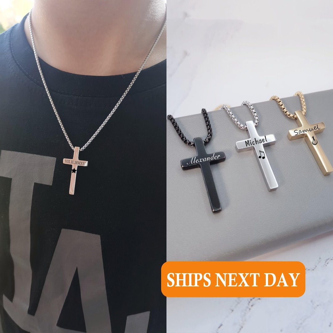 Custom Boys Cross Necklace, Personalized Engraved Kids Cross Necklace ...