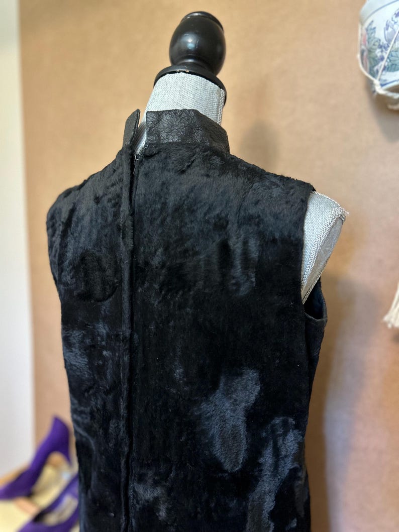 1960s Faux Fur and Leather Gogo Dress / Medium / Vintage Black Mini ...