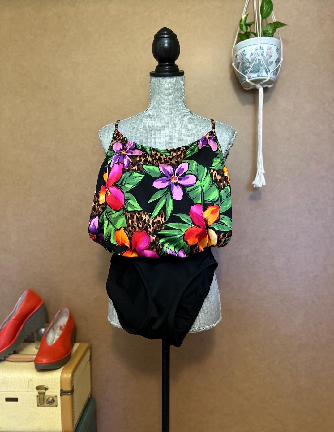 80s One Pc Bathing Suit / Medium-large / Floral Swimsuit / Loose Fit ...