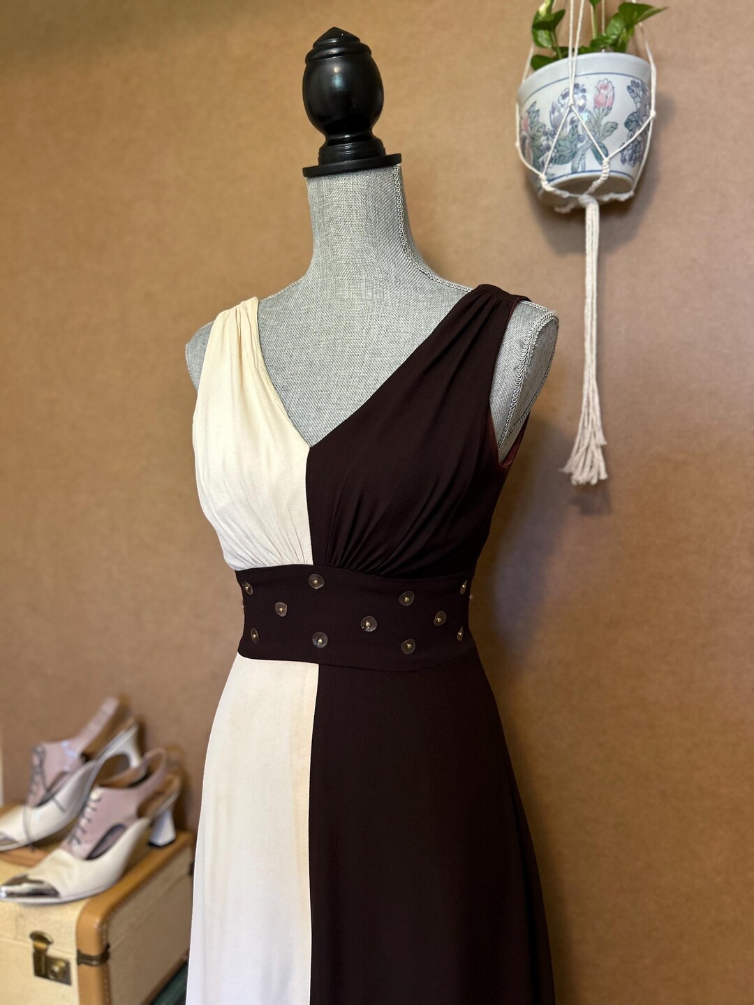 1970s Bi-color Disco Dress, Chocolate & Cream, Small - Etsy
