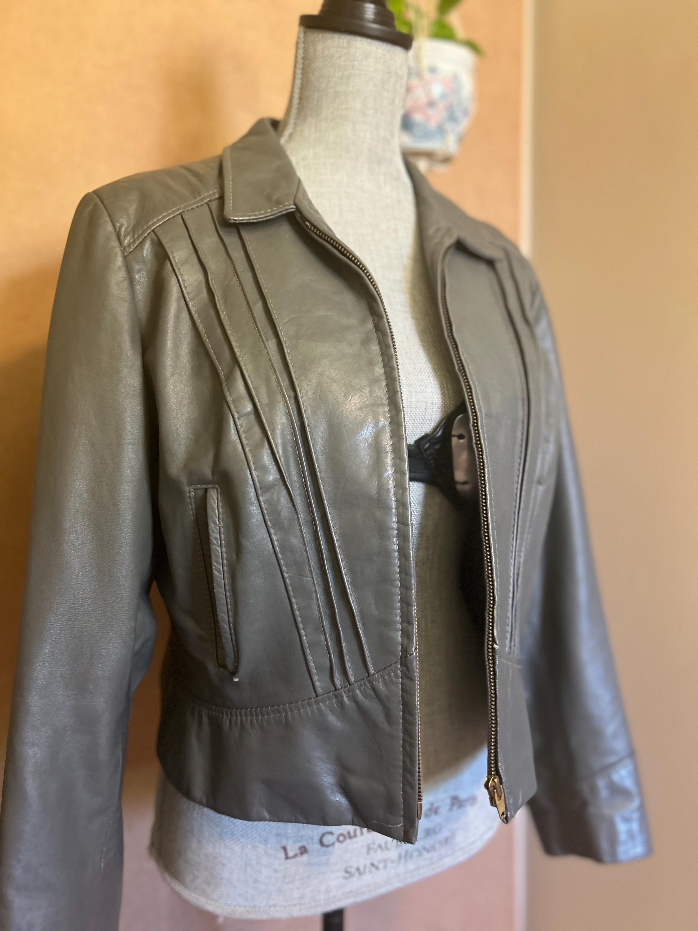 90s Gray Leather Jacket / Medium / Badass Multiseasonal Coat / Dark ...