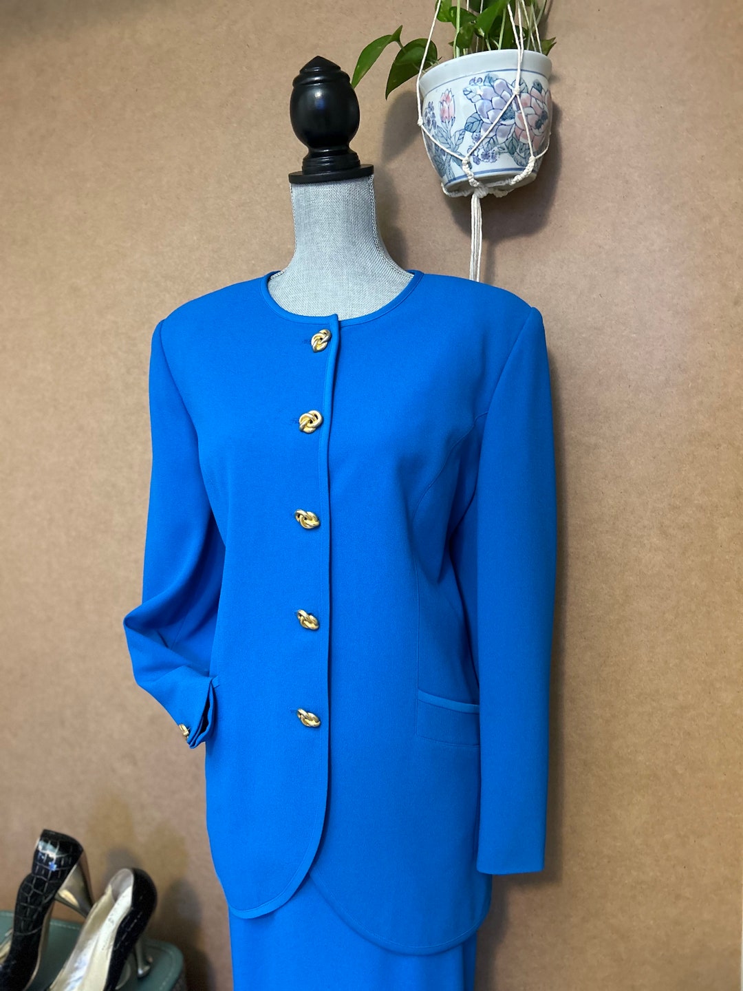 1980s Electric Blue Suit / Large-xl / up to 32” Waist / Vintage Skirt ...