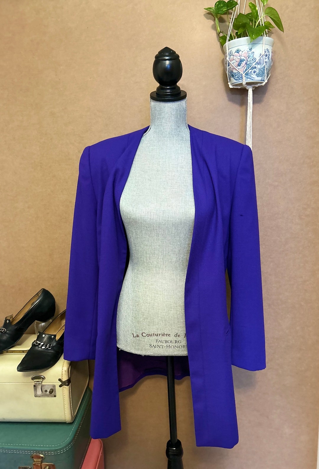 Vintage Wool Blazer / Large / 1980s Purple Jacket / Lined Lightweight ...