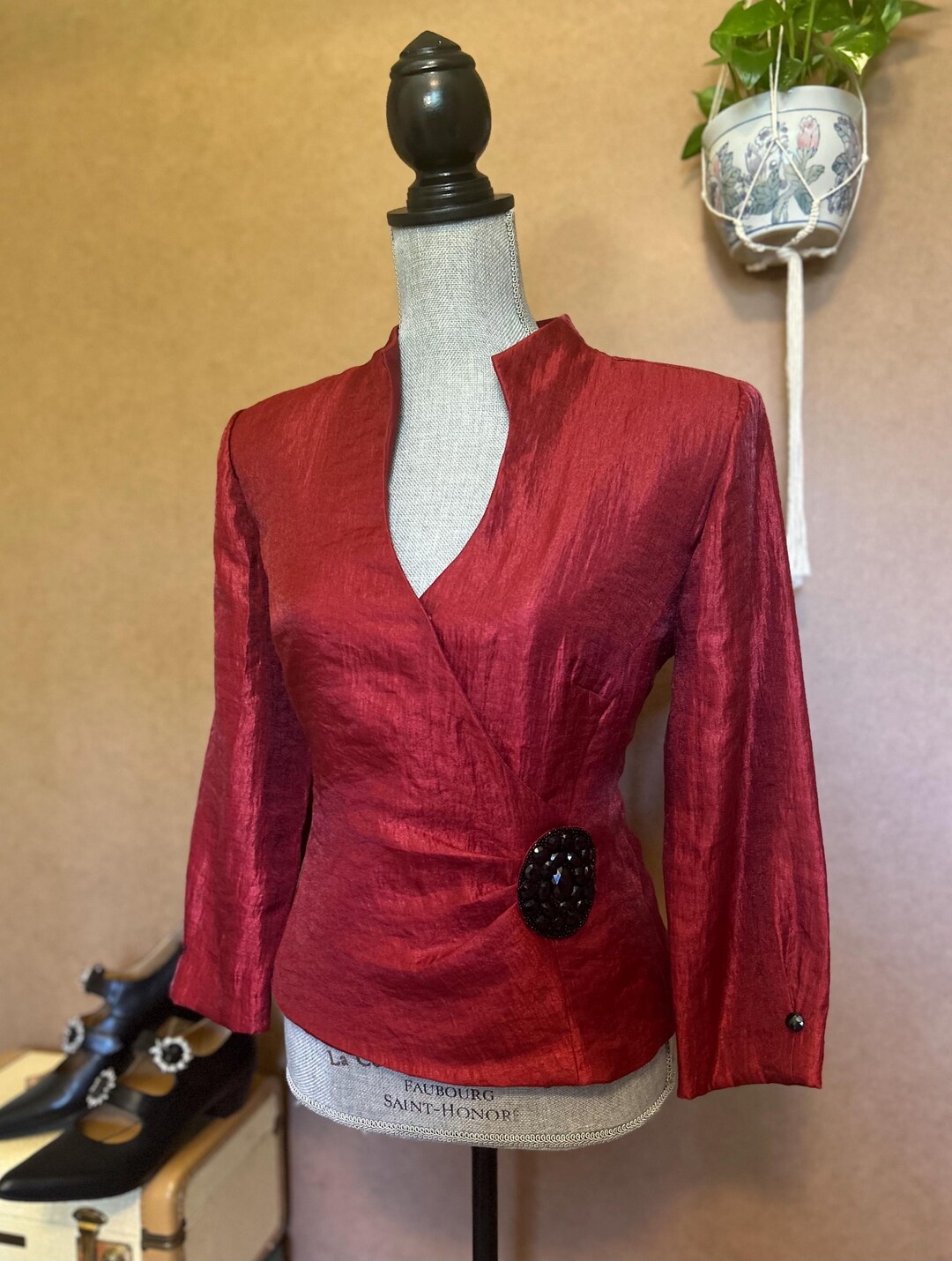 Y2K Red Metallic Blouse / Large / Vintage Vampire Diaries / Crimson ...