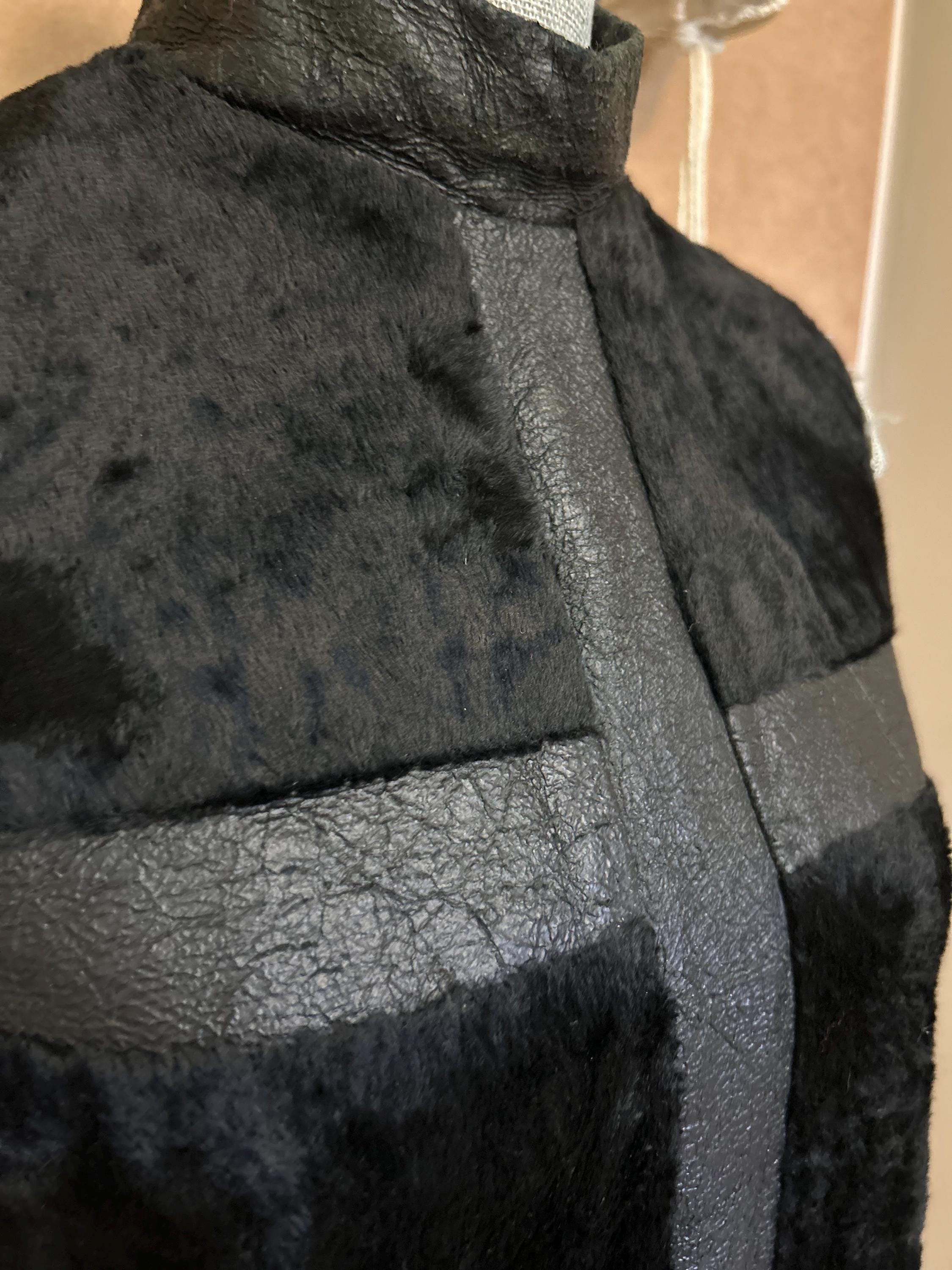 1960s Faux Fur and Leather Gogo Dress / Medium / Vintage Black Mini ...