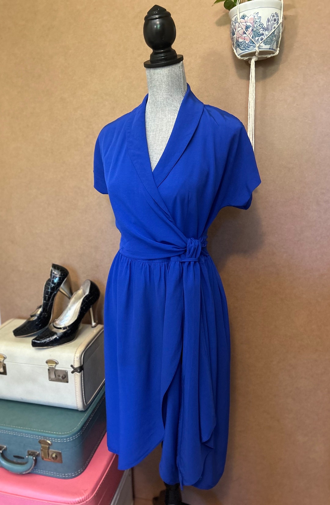 1990s Electric Blue Wrap Dress / Medium / Vintage Dress W/ Petal Skirt ...