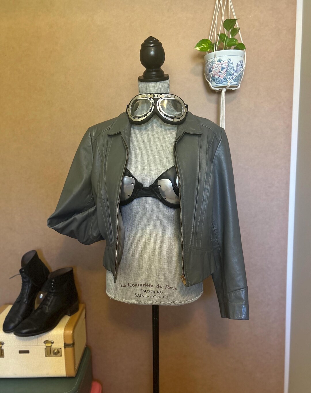 90s Gray Leather Jacket / Medium / Badass Multiseasonal Coat / Dark ...