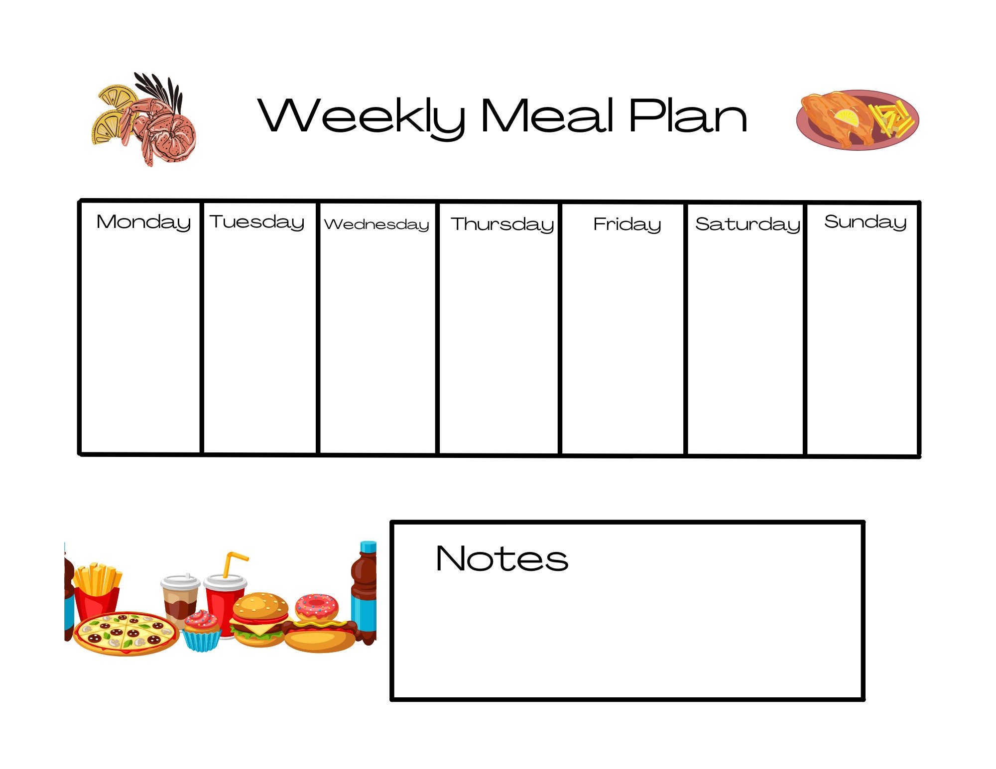 Food Weekly Meal Plan - Simple Weekly Meal Menu - Meal Planner ...