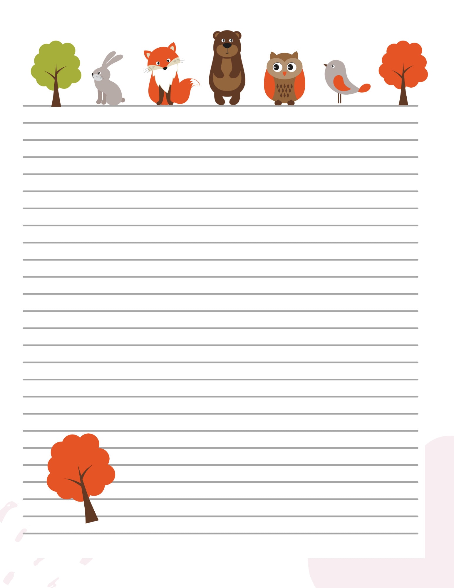 Woodland Animals Letter Template Digital Download - Cute Stationery ...