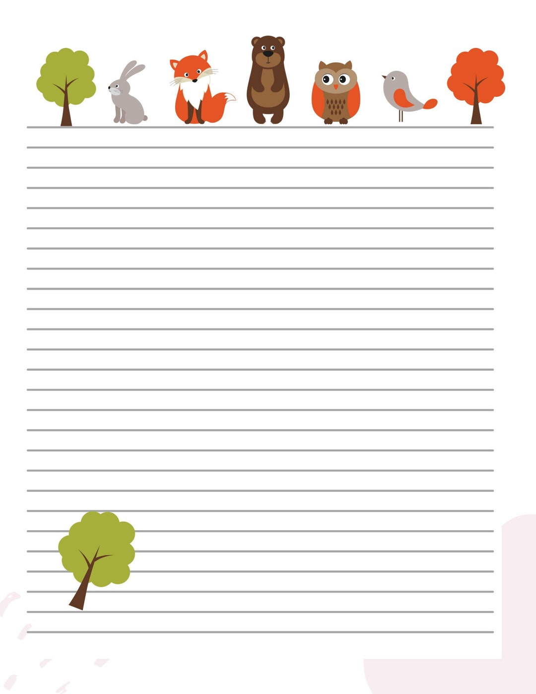 Woodland Animals Letter Template Digital Download - Cute Stationery ...