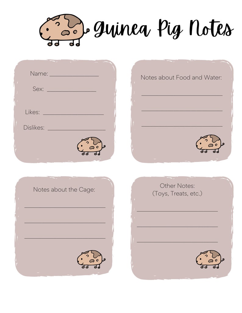 Guinea Pig Sitter Notes Guinea Pig Sitter Digital Download | Etsy