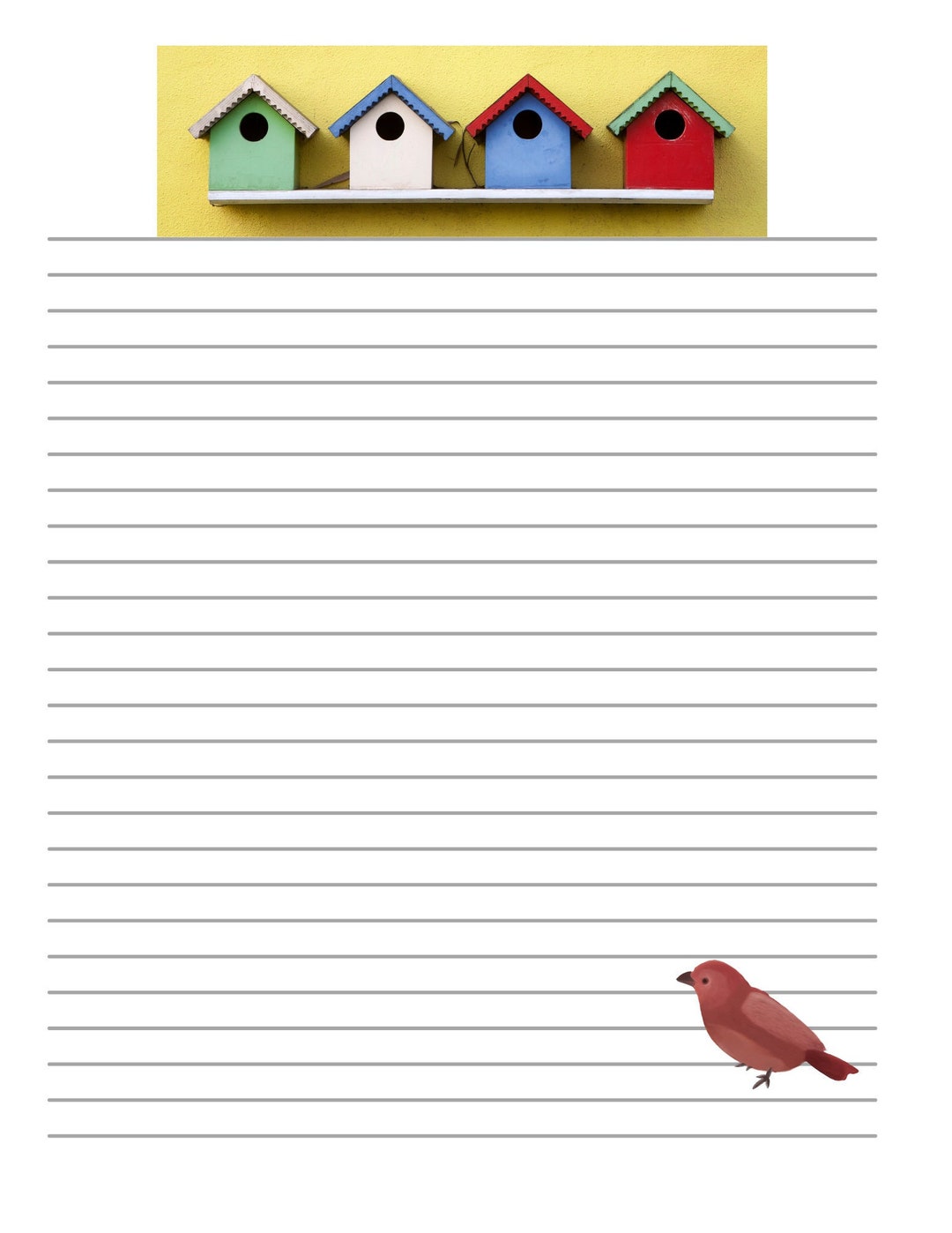 Birdhouses Letter Template Digital Download - Cute Stationery ...