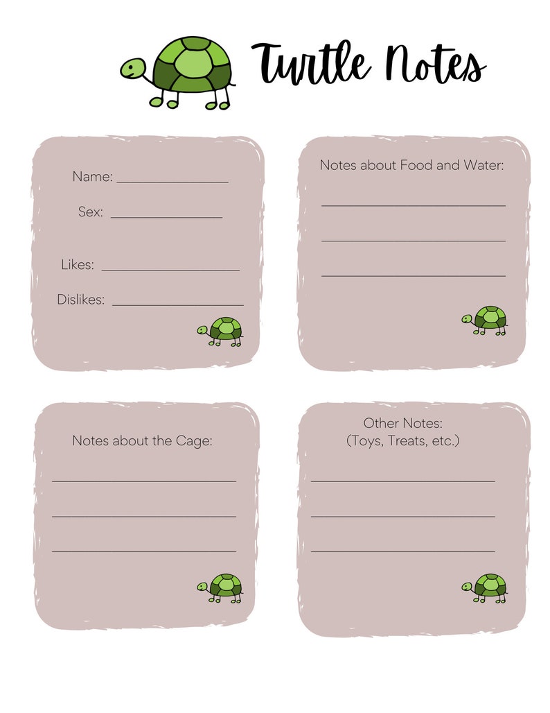 Turtle Sitter Notes Turtle Sitter Digital Download Printable Download ...