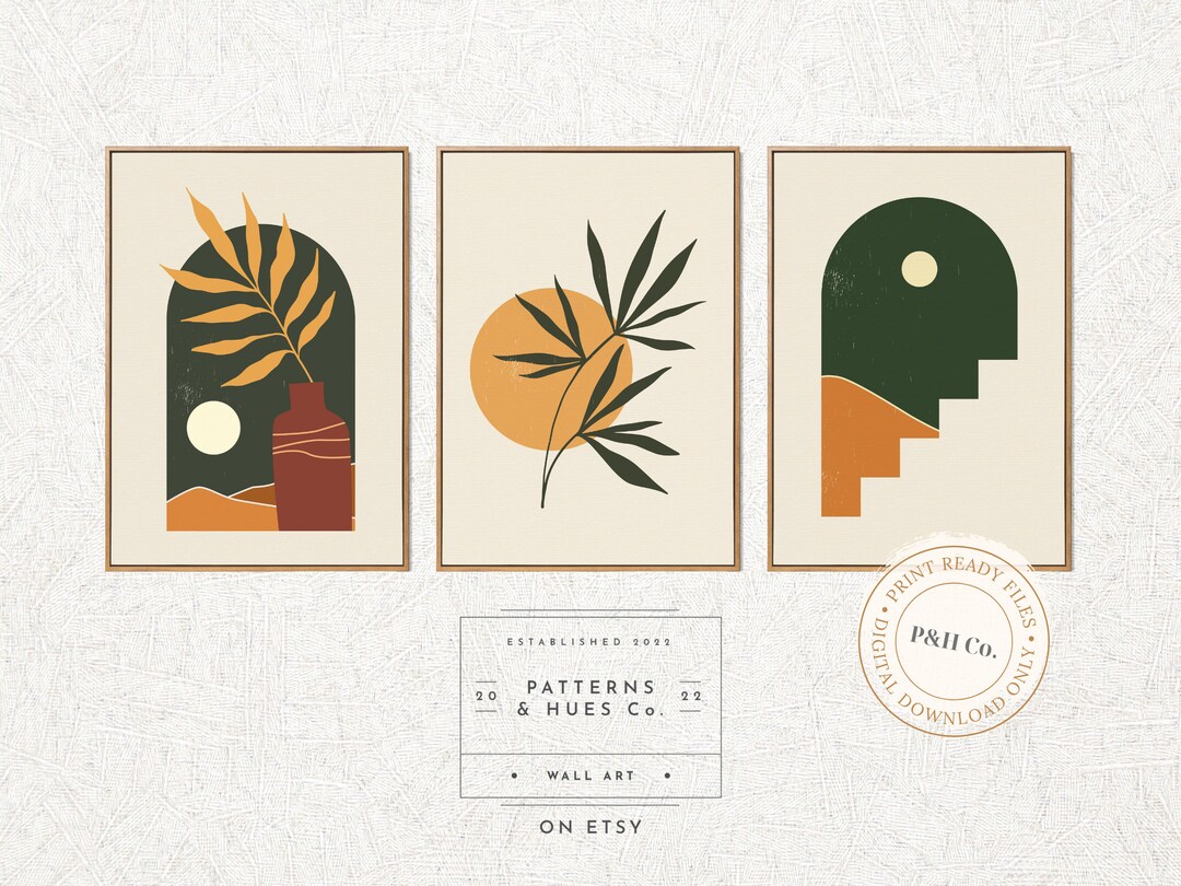 Boho Inspired Modern Printable Wall Art Set of 3, Abstract Prints ...