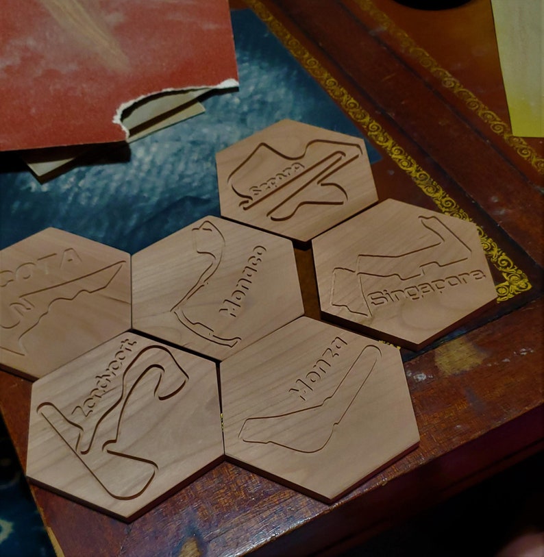 Formula 1 Hardwood Coasters - 6 Pack Hexagon. PICK YOUR TRACKS! - Etsy